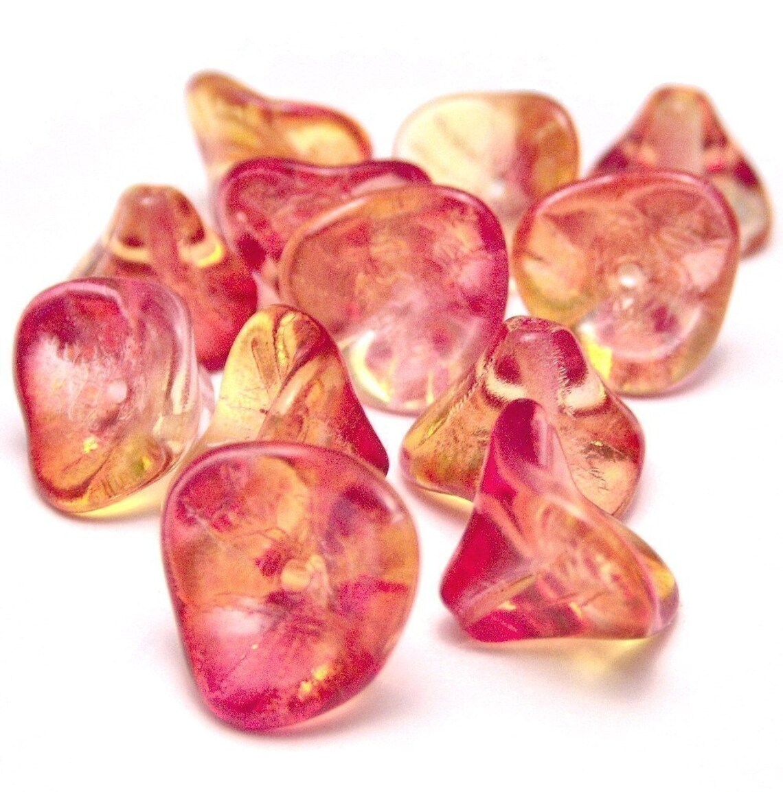 Fuchsia Lemon Three Petal Czech Glass Flower Bead : 12 Pc Pink Yellow ...