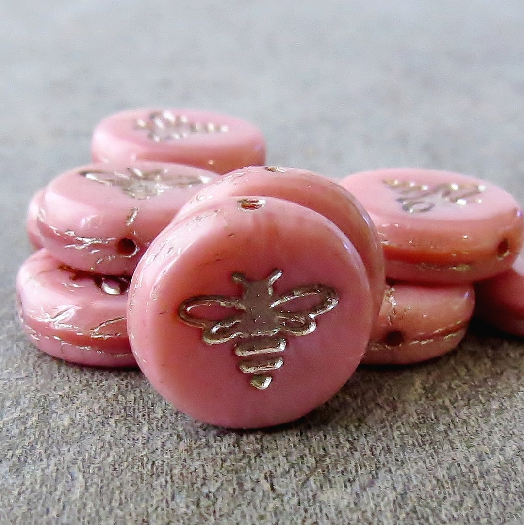 Silver Pink Silk Bee Coin Czech Glass 12mm Bead : 10 Pc Pink Platinum ...