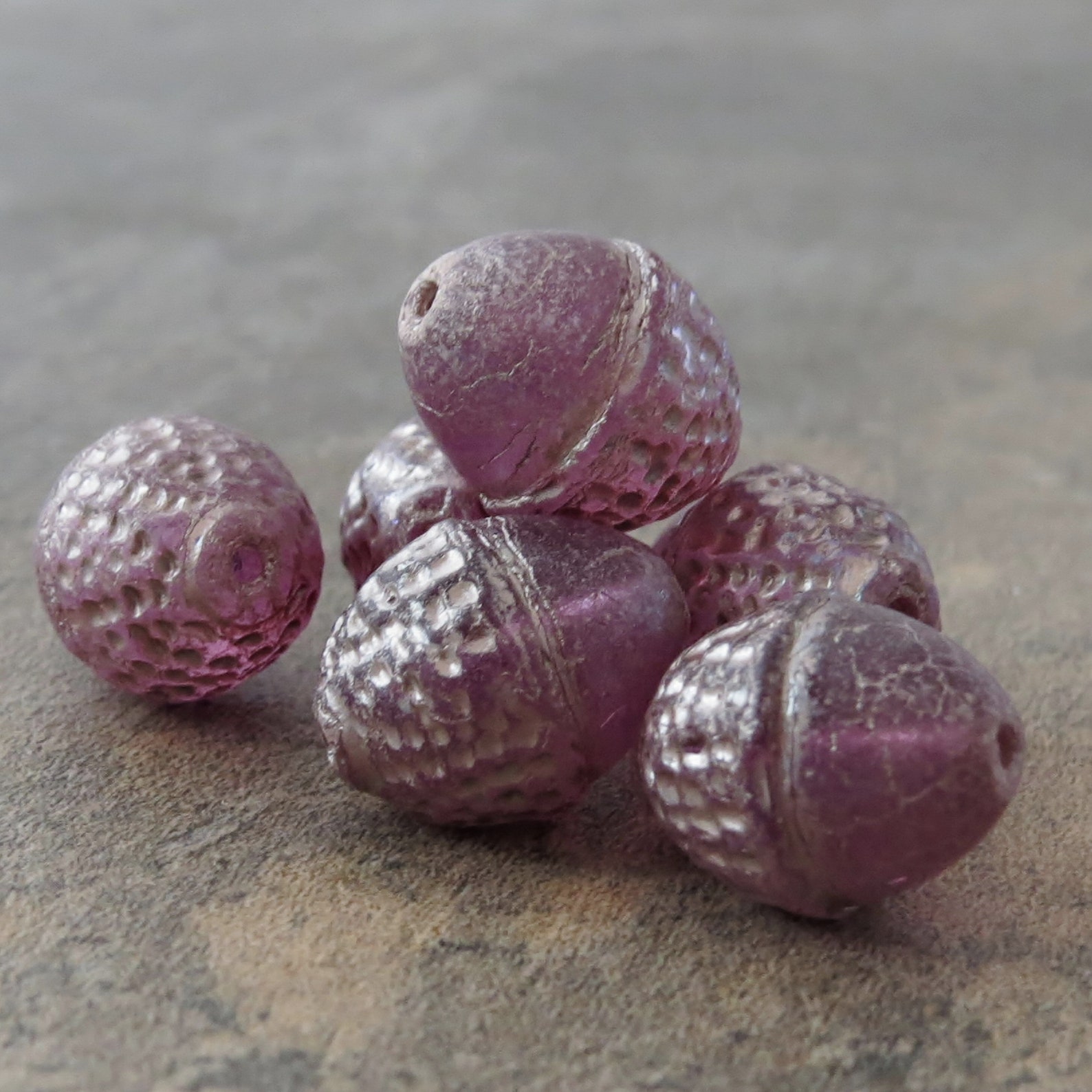 Matte Thistle Acorn Bead Czech Glass Metallic Beige AB 12x10mm : 6 Pc ...