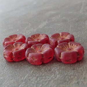 Matte Ruby Red Copper Etched 12mm Czech Glass Hibiscus Flower Bead : 6 ...