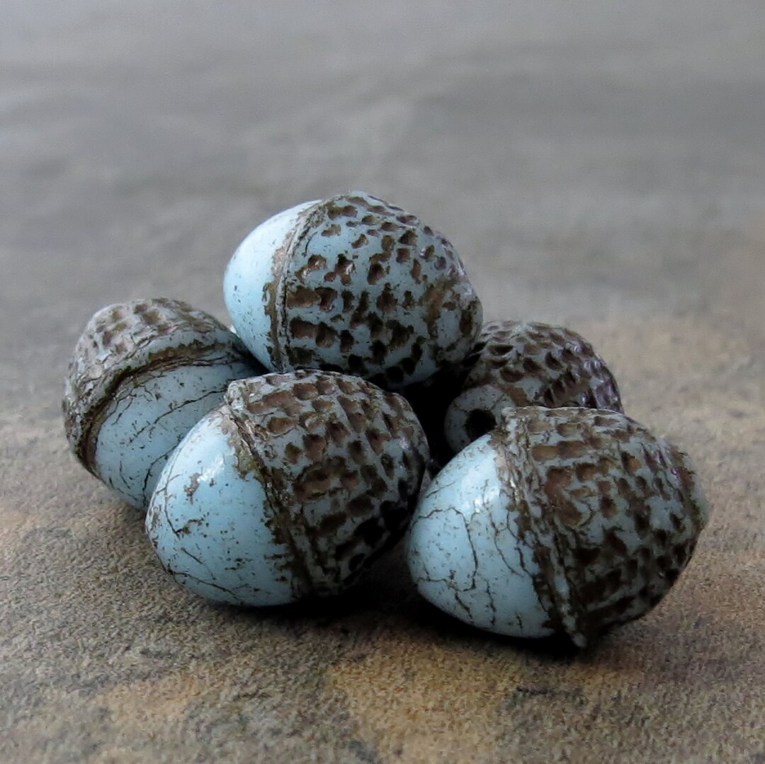 Acorn Bead Matte Sky Blue Czech Glass Brown Wash 12x10mm : 6 Pc Blue ...