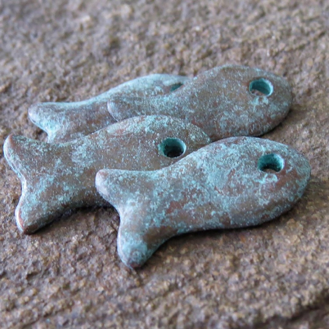 Swimming Fish Mykonos Green Patina 20 Mm Charm : 4 Pc Metal Casting ...
