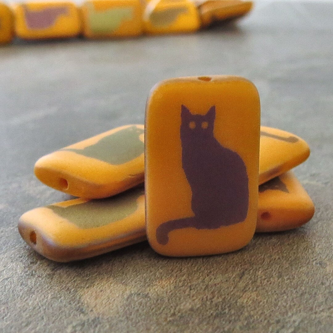 NEW Orange Cat Czech Glass Laser Etched Matte Rainbow Rectangle : LAST ...