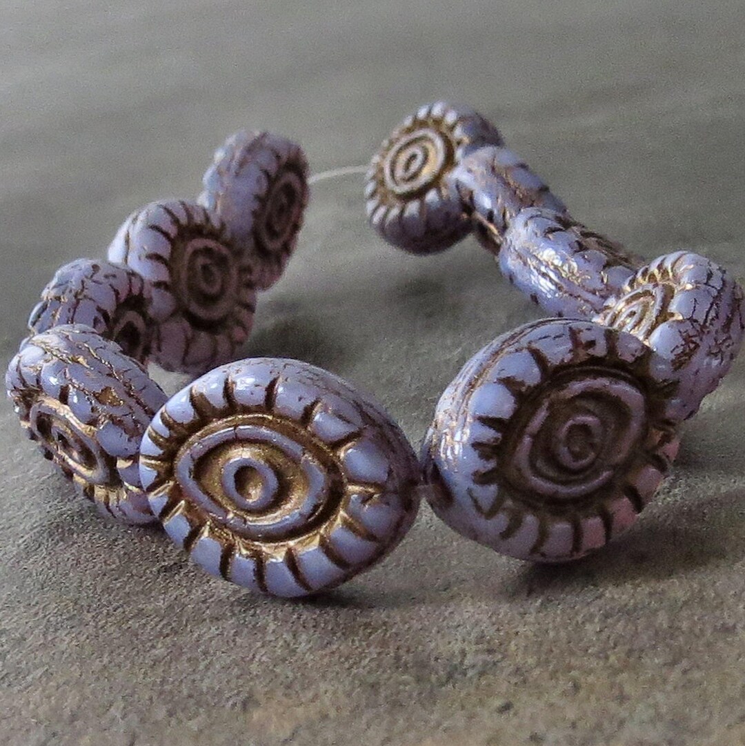 NEW Thistle Gold Mystic Eye Czech Glass 14mm Oval Bead : 4 Pc Purple ...