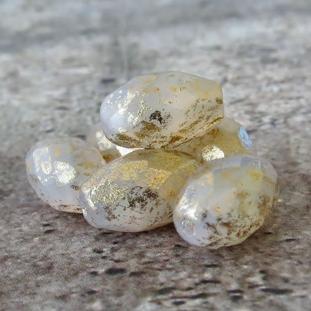 White Opal Bronze Wash Czech Glass 12x8mm Faceted Oval : LAST 10 Pc ...