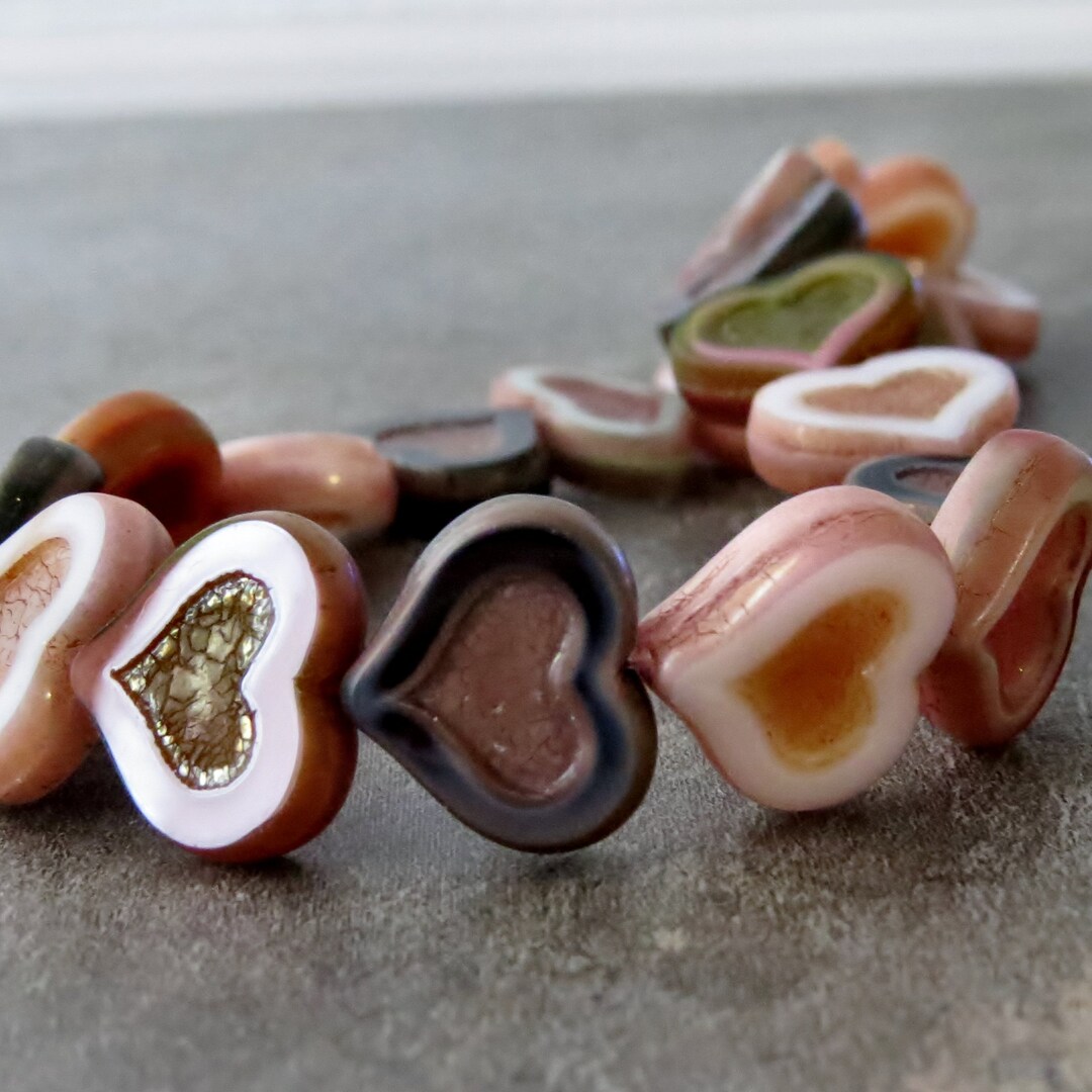Heart Bead Mix Czech Glass 14mm Picasso Bead : LAST Hearts 6 Pc - Etsy