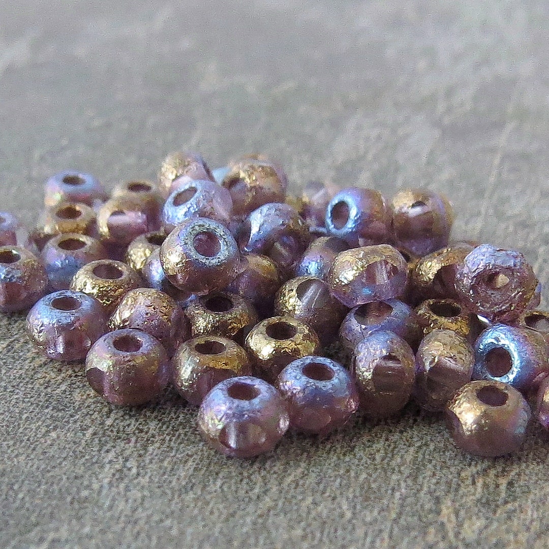 Thistle Gold Etched AB 3 Cut Czech Glass Trica 4mm Seed Bead : LAST ...
