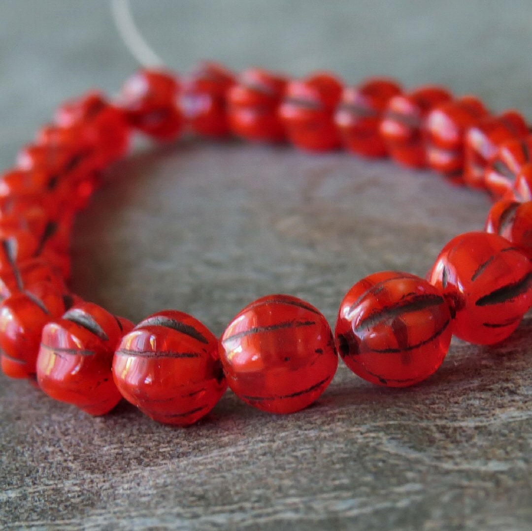 Red Hots Czech Glass Picasso Bead 6mm Melon Round : LAST 25 Pc Fluted ...