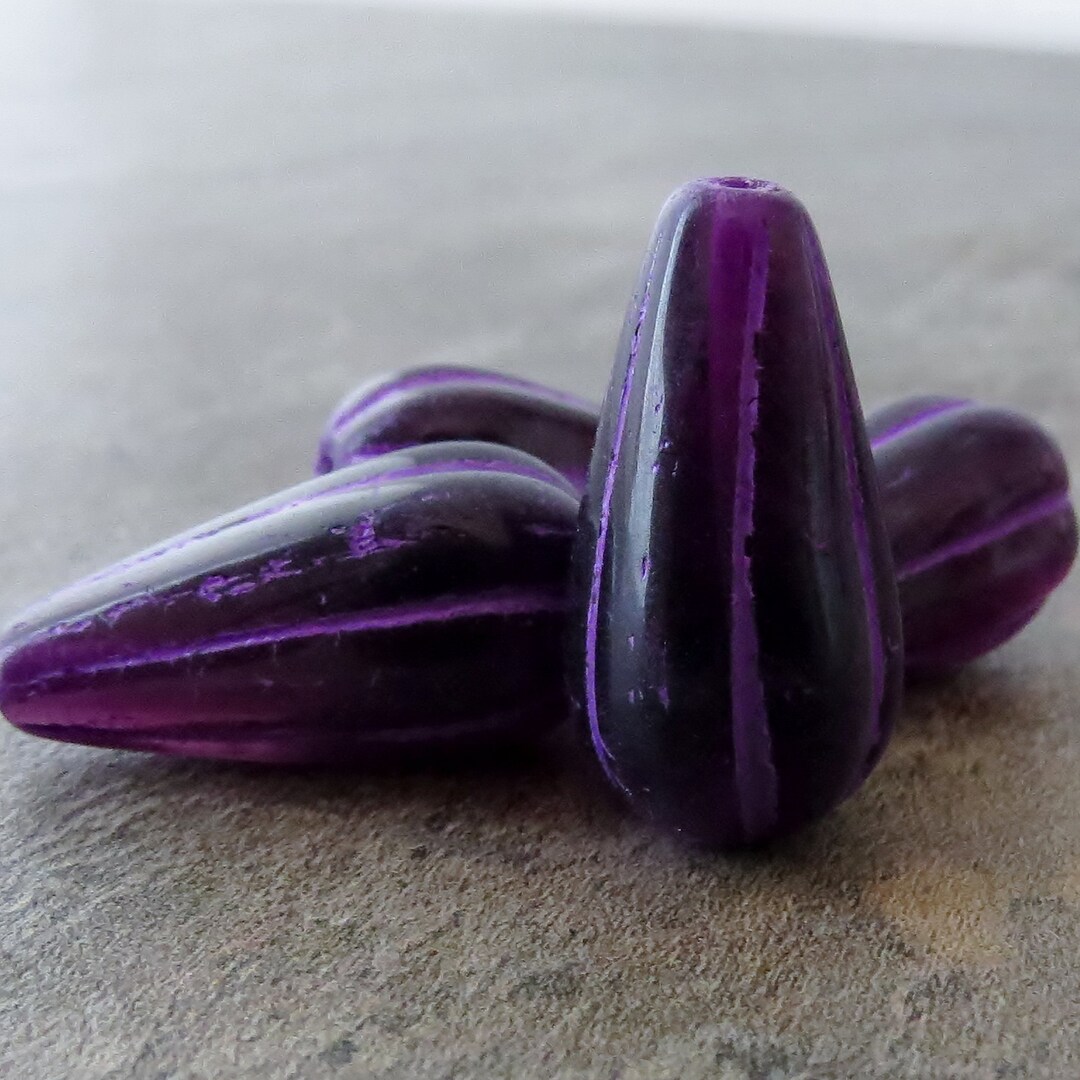 Deep Purple Purple Wash 22mm Melon Drop Czech Glass Large Teardrop Bead ...