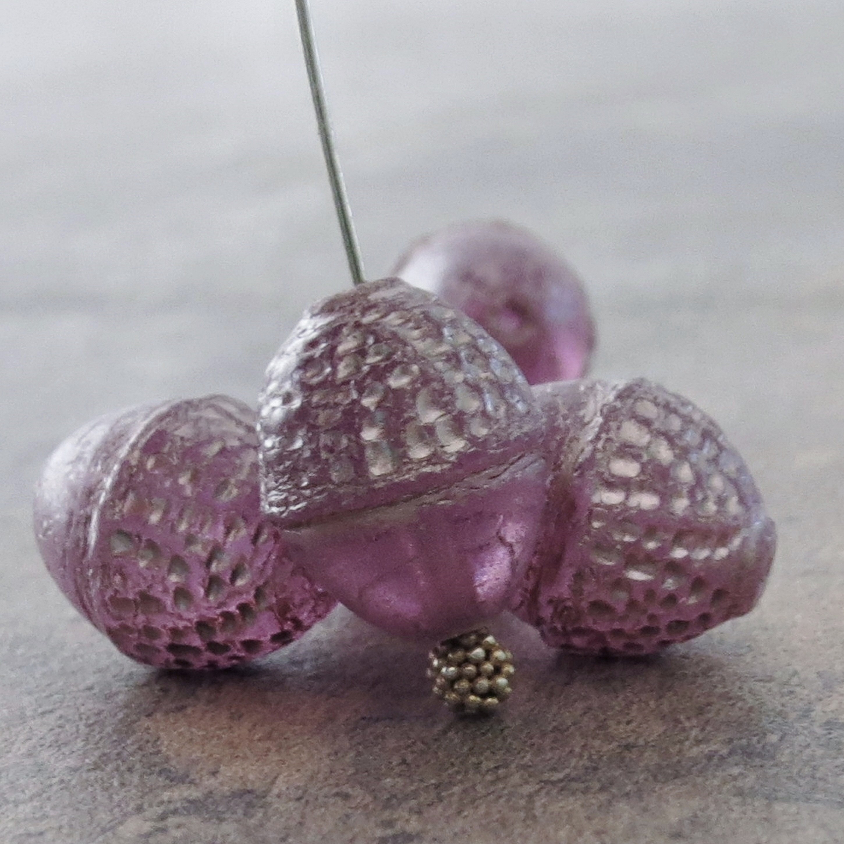 NEW Matte Thistle Acorn Bead Czech Glass Metallic Beige AB 12x10mm : 6 ...