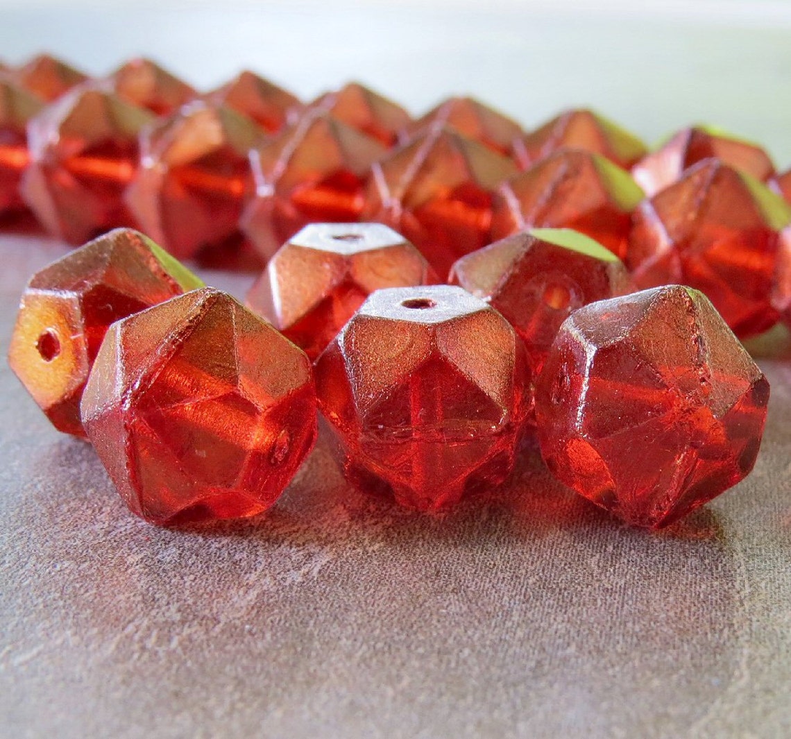 Persimmon 13mm Czech Glass Bead English Cut Nugget : 6 Pc | Etsy