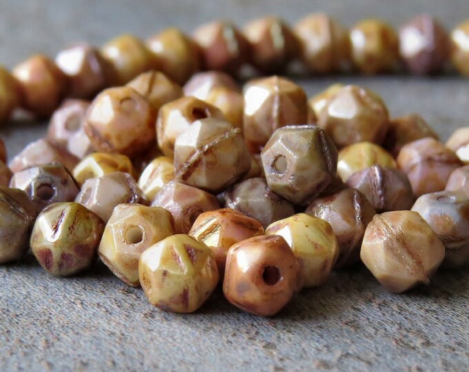 5mm English Cut Opaque Jasper Mix Czech Glass Bead Round : LAST 50 Pc ...