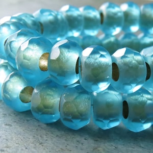 Mermaid Blue Gold 12mm Czech Glass Roller Bead : 6 Pc Matte Capri Gold ...