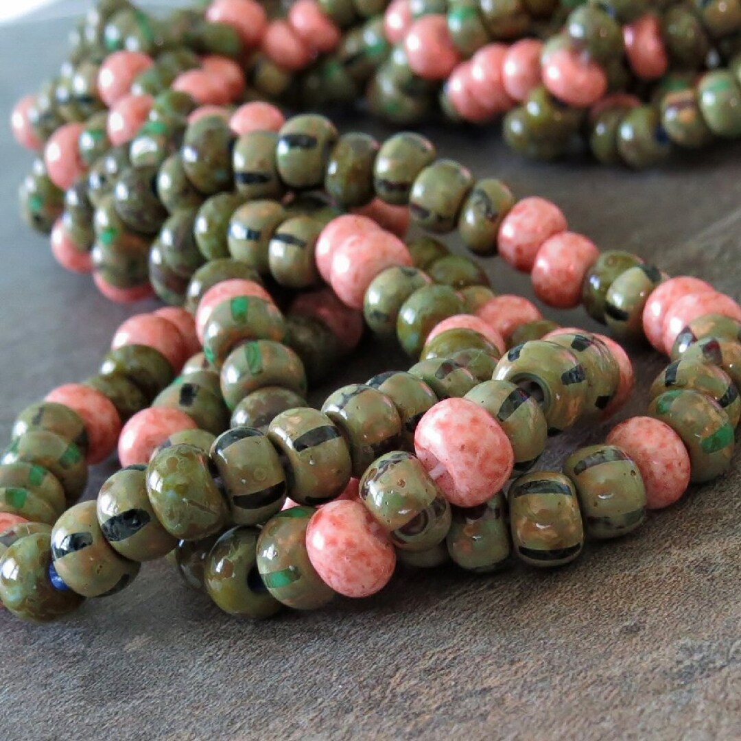 Pink Nebula Striped Picasso 1/0 2/0 Seed Bead Mix : 6 Inch Strand ...