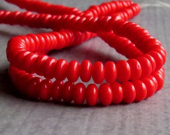 6mm Opaque Red Czech Glass Bead Rondelle Spacer : 50 Pc Red 6mm ...