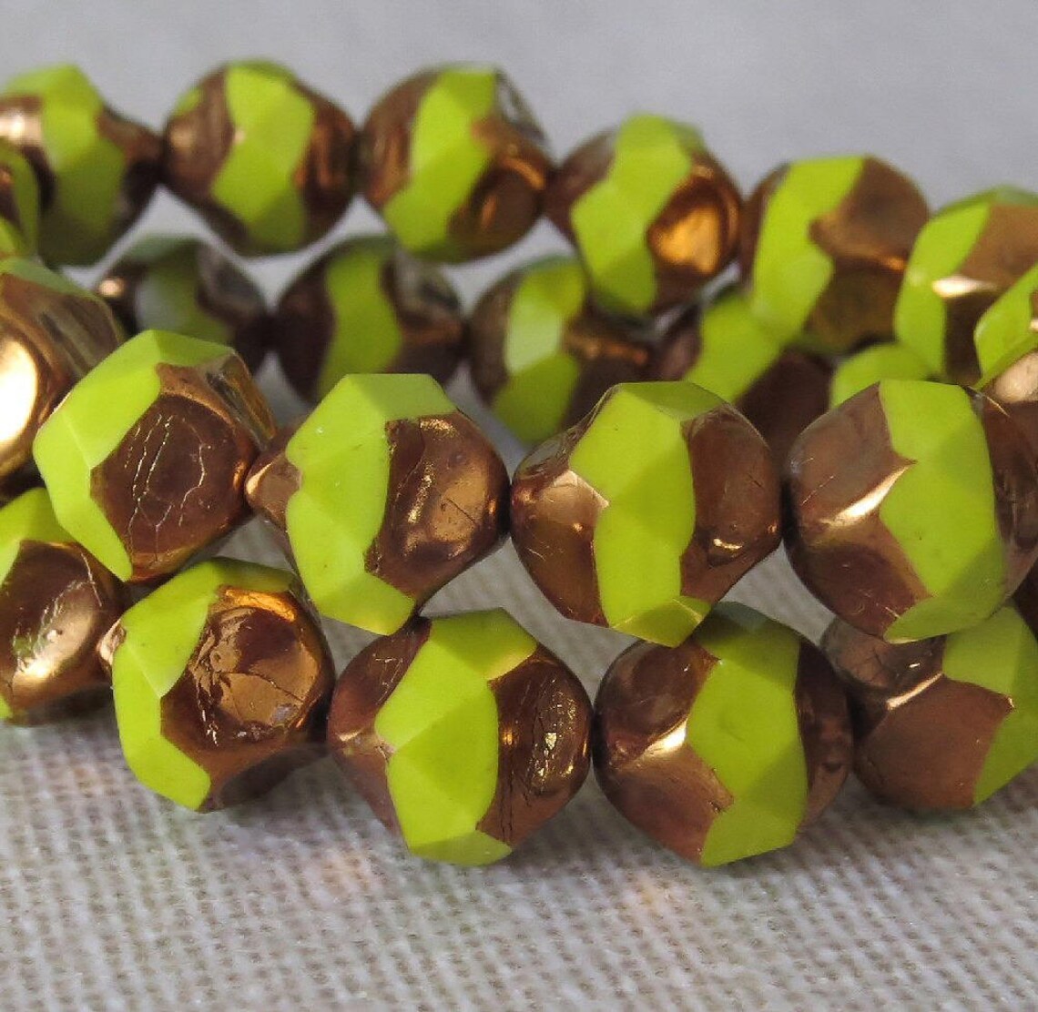 Chartreuse Bronze Czech Glass Bead 9mm Baroque : 12 Pc Green Central Cut Czech Beads - Etsy