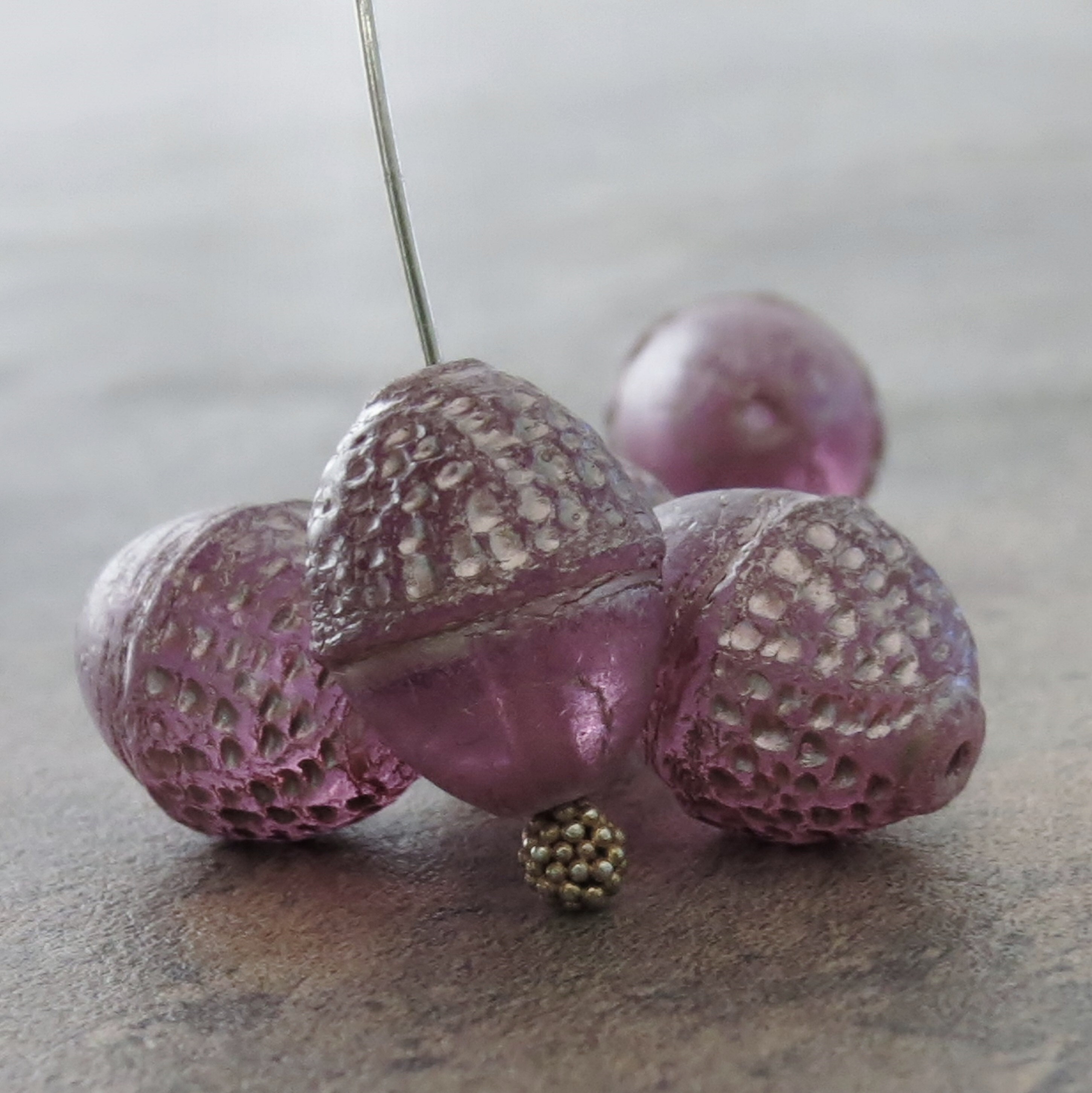 Matte Thistle Acorn Bead Czech Glass Metallic Beige AB 12x10mm : 6 Pc ...