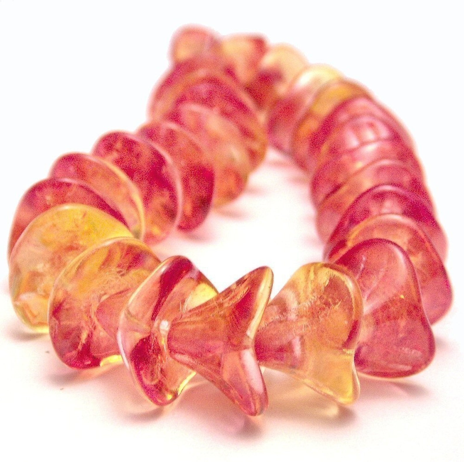 Fuchsia Lemon Three Petal Czech Glass Flower Bead : 12 Pc Pink Yellow ...