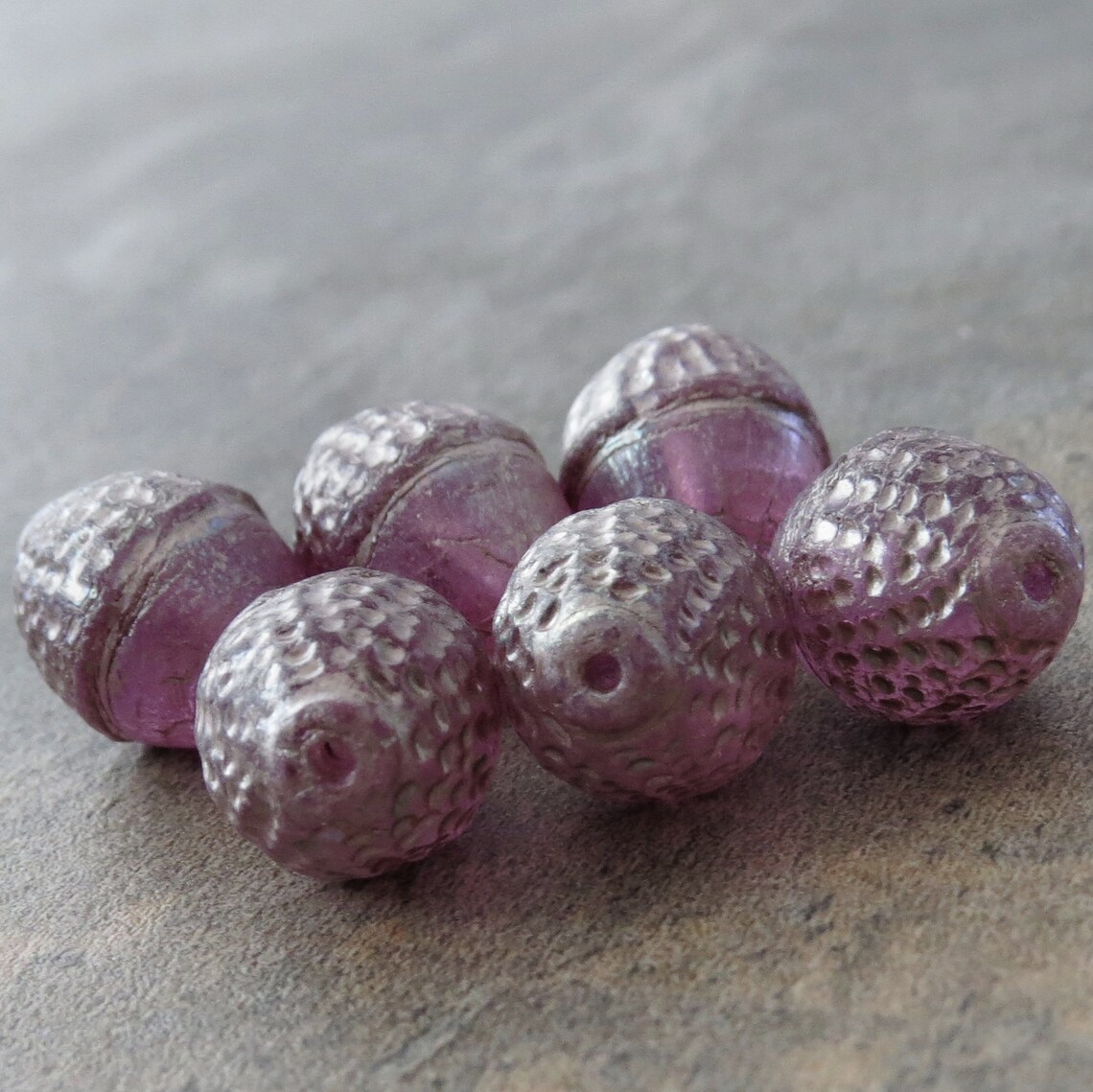 Matte Thistle Acorn Bead Czech Glass Metallic Beige AB 12x10mm : 6 Pc ...