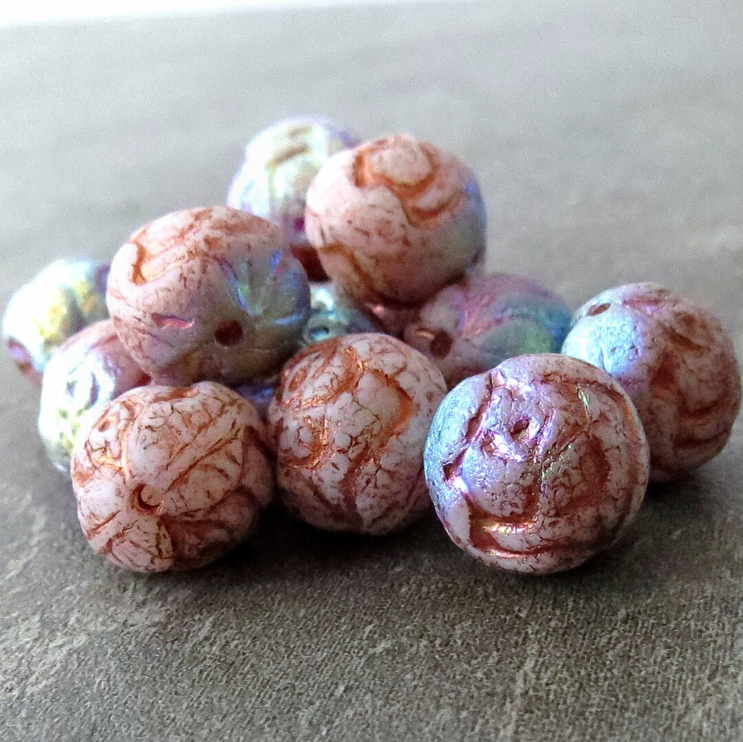 White AB Copper Wash 10mm Czech Glass Round Rose : Full Strand 15 Pc ...
