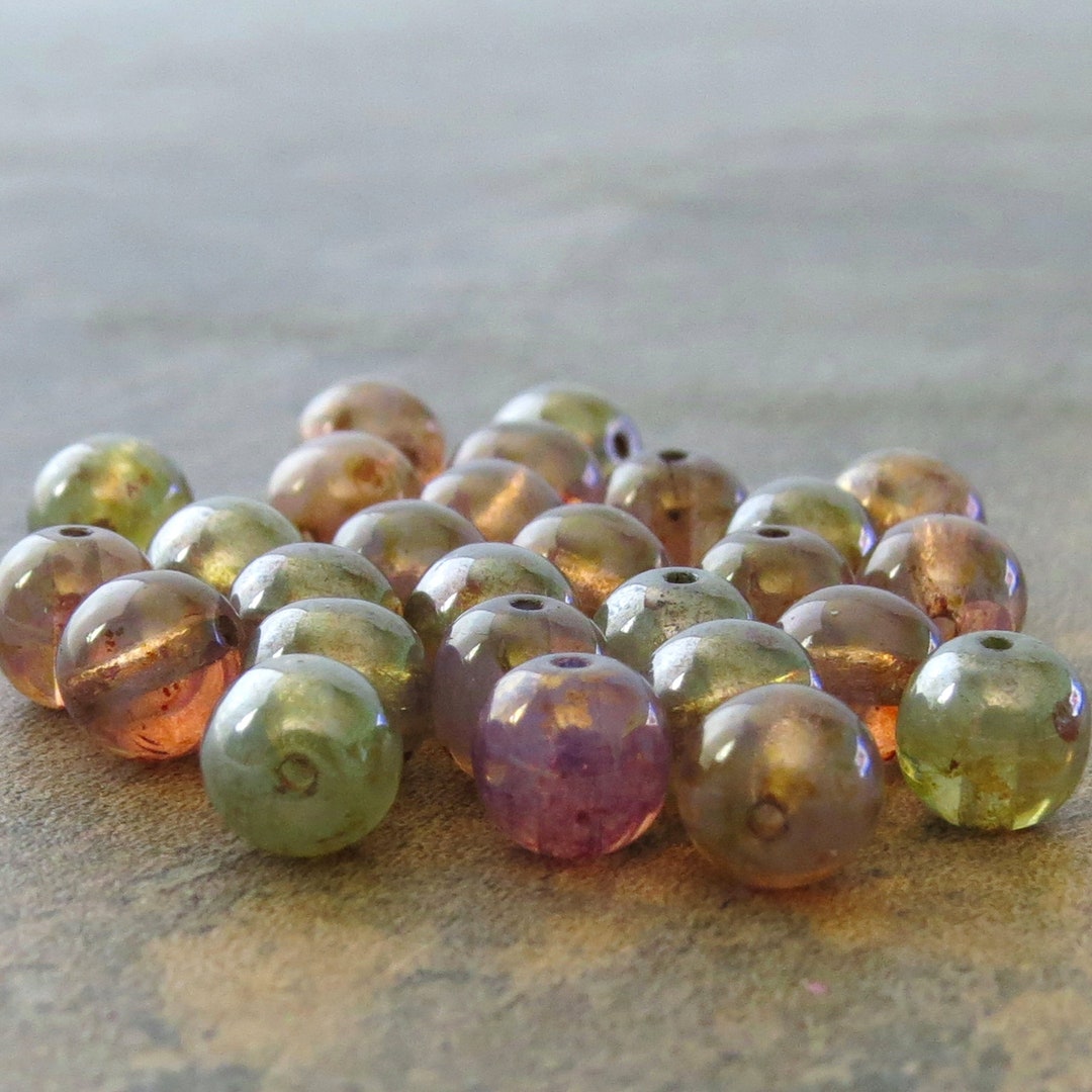 6mm Opal Mix Sage Burnt Orange Plum Czech Glass Round Druk Bead : 30 Pc ...