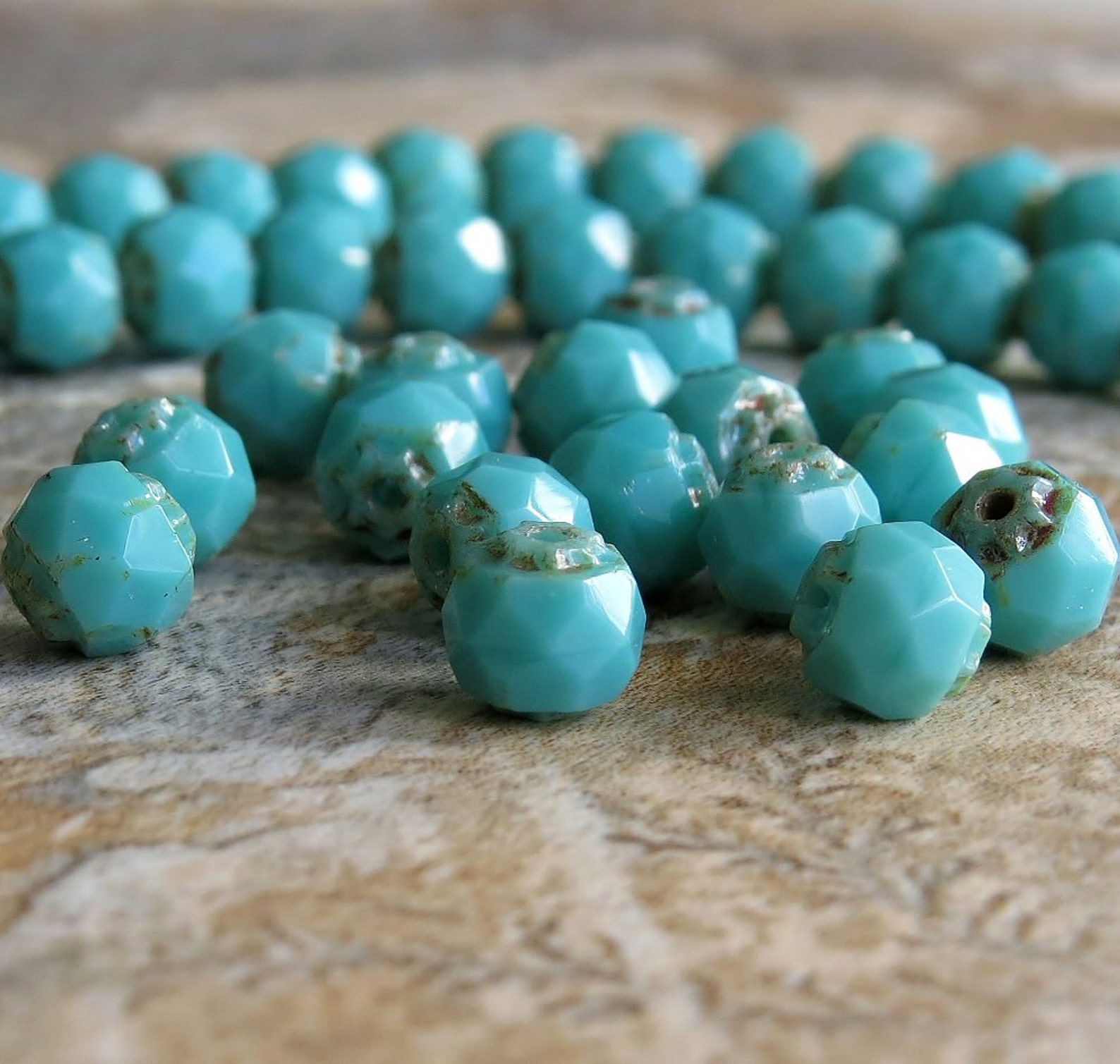 Turquoise Picasso Czech Glass Bead 6mm Renaissance : 25 Pc 6mm ...