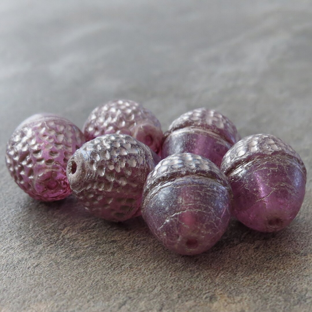 NEW Matte Thistle Acorn Bead Czech Glass Metallic Beige AB 12x10mm : 6 ...