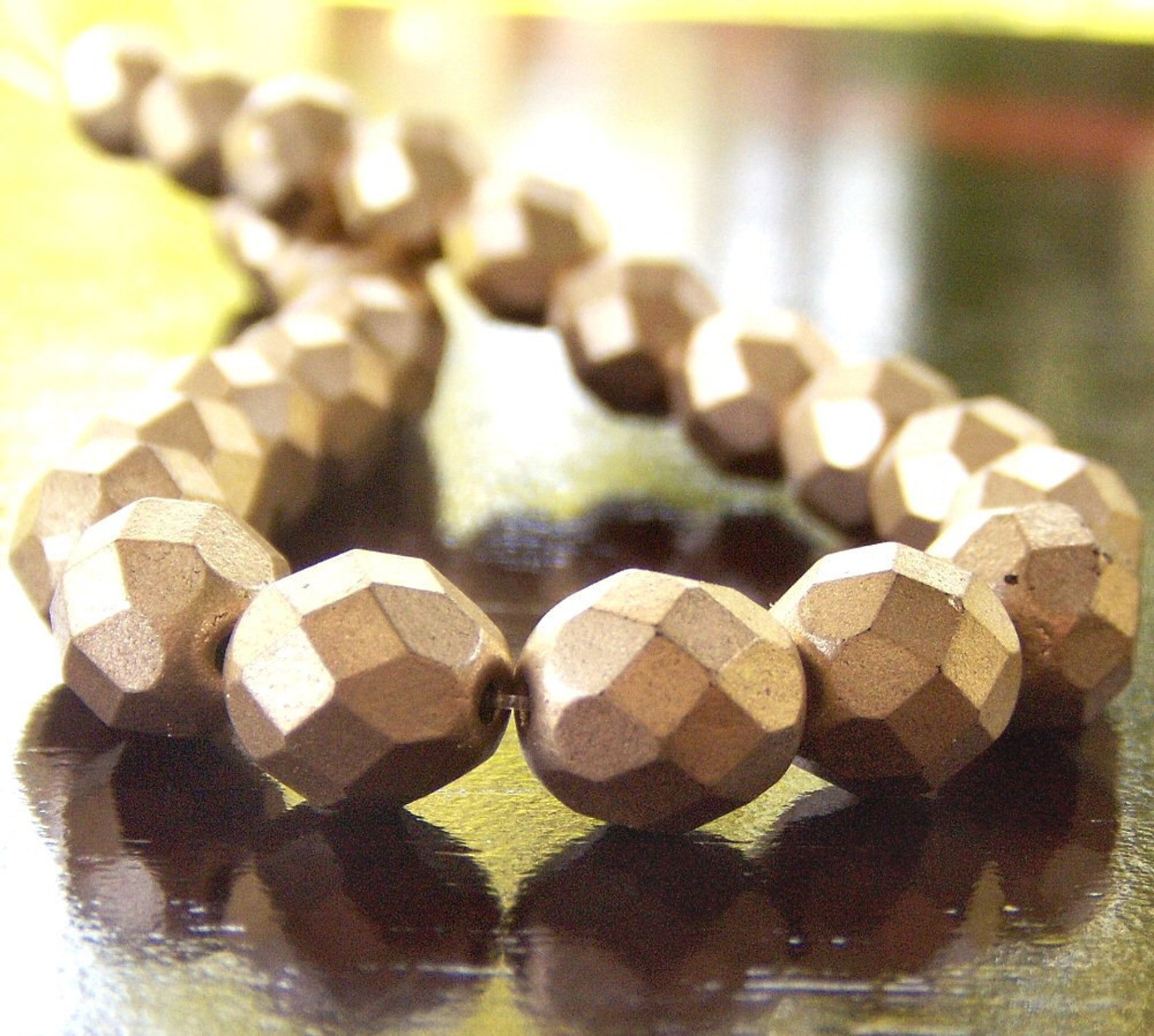 Matte Metallic Flax Czech Glass Bead 8mm Round : 25 Pc Strand 8mm Gold ...