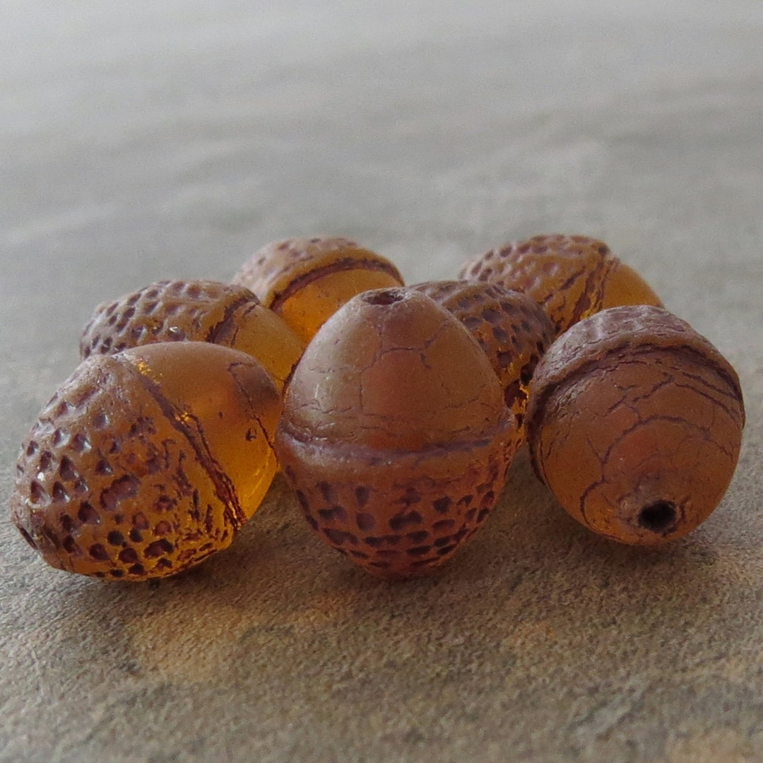 Orange Matte Acorn Bead Czech Glass Brown Wash 12x10mm : 6 Pc Orange ...