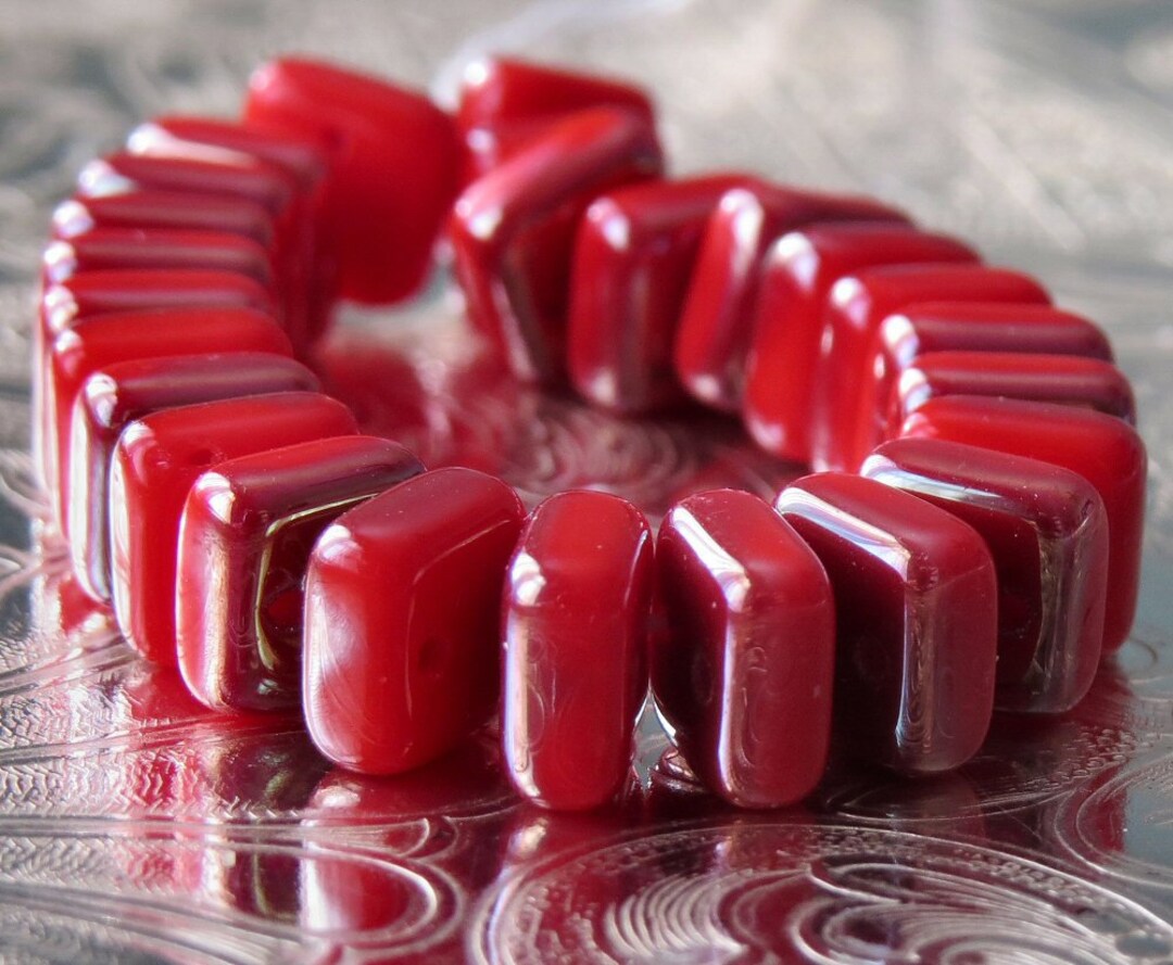 Coral Celsian Chexx Czech Glass Bead 6mm Two Hole Tile : 25 Pc Coral ...