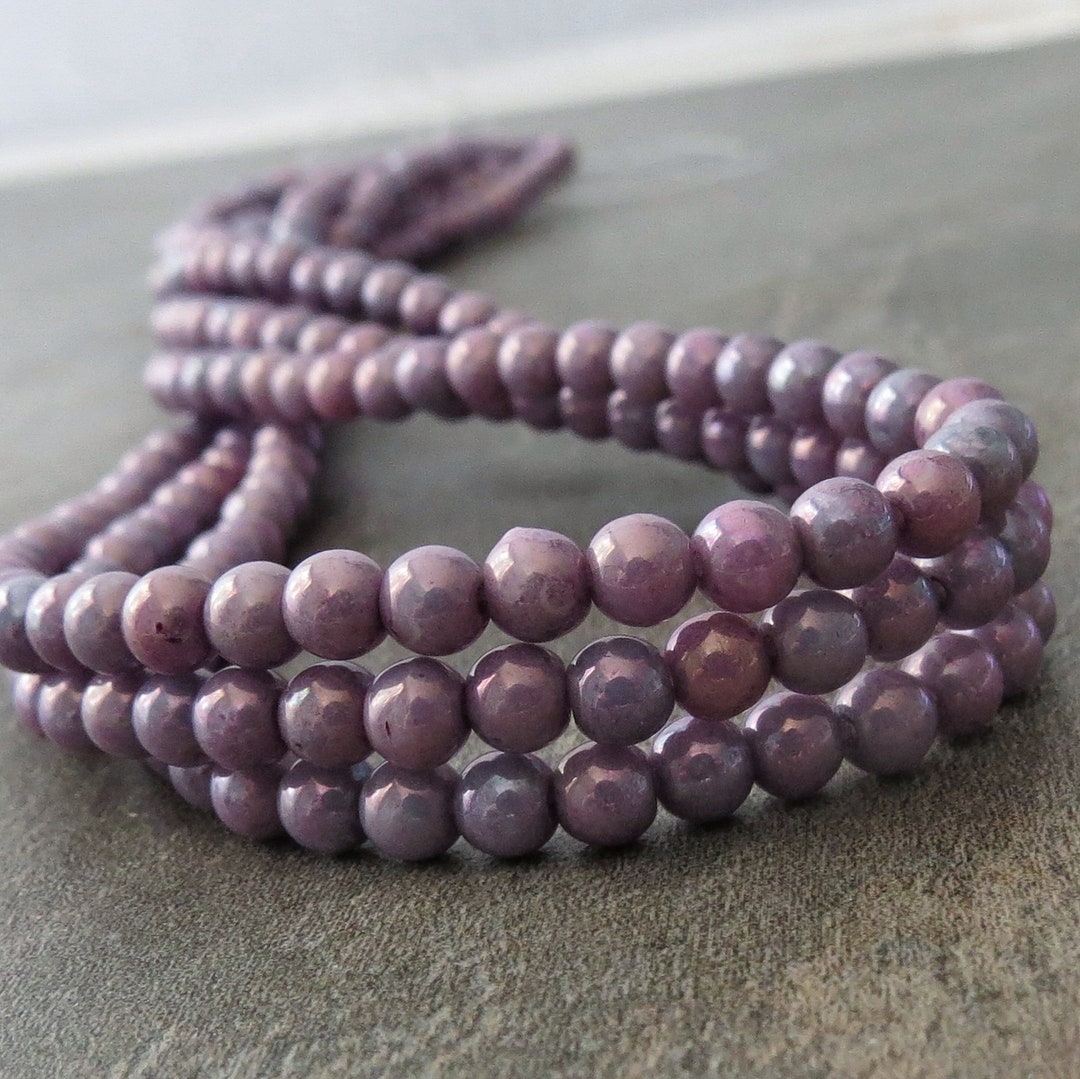NEW 4mm Lilac Luster Czech Glass Druk Opaque Amethyst Bead : 100 Pc 4mm ...