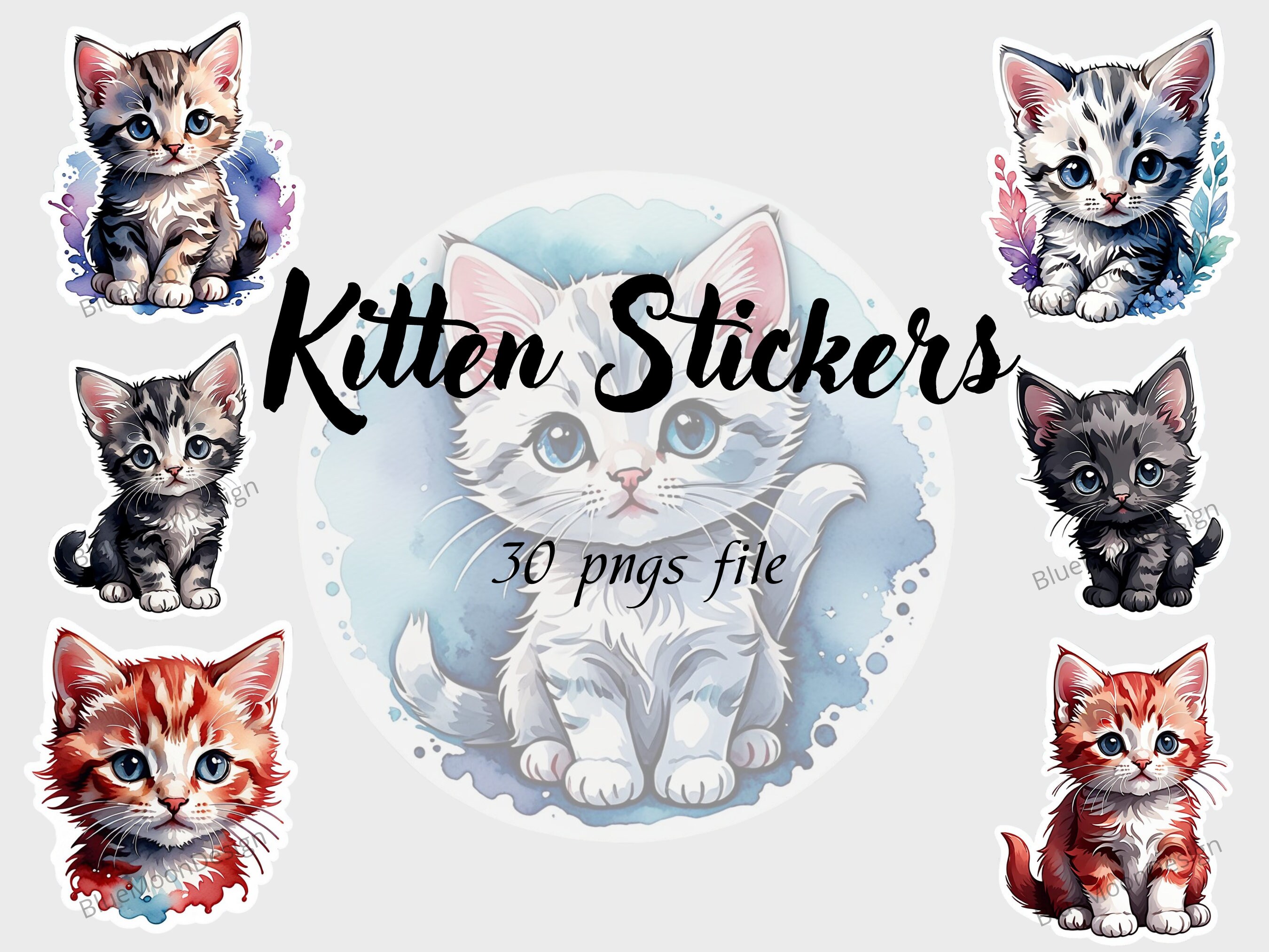 Kitten Stickers Pack of 30 Png Digital Products, Stickers, Kitten, Cats ...