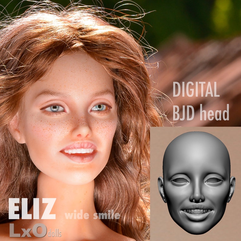 3D BJD Doll Head Faceplate 3D Print Model -stl-obj - ELIZ Wide Smile - Etsy