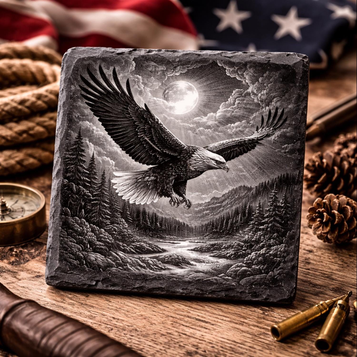 Eagle Slate Coaster Engraving PNG - Laser File With Inverted Version ...