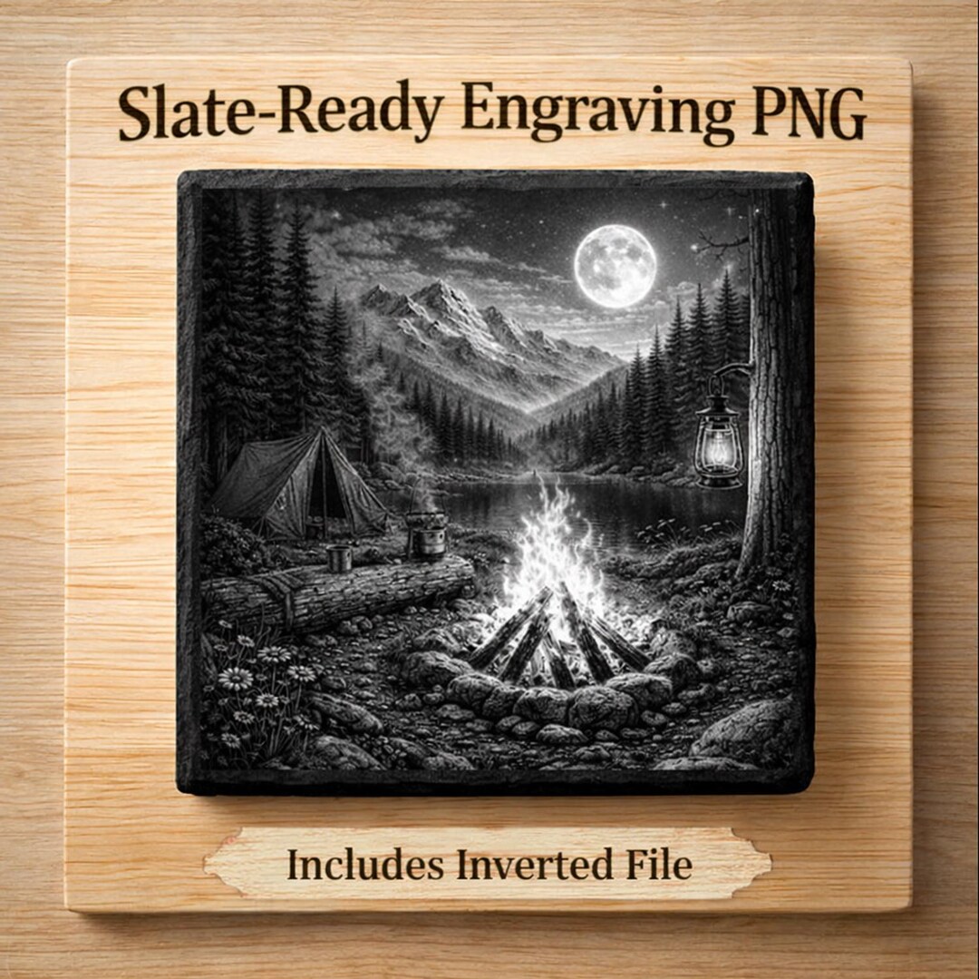 Campfire Slate Coaster Engraving PNG - Laser File With Inverted Version ...