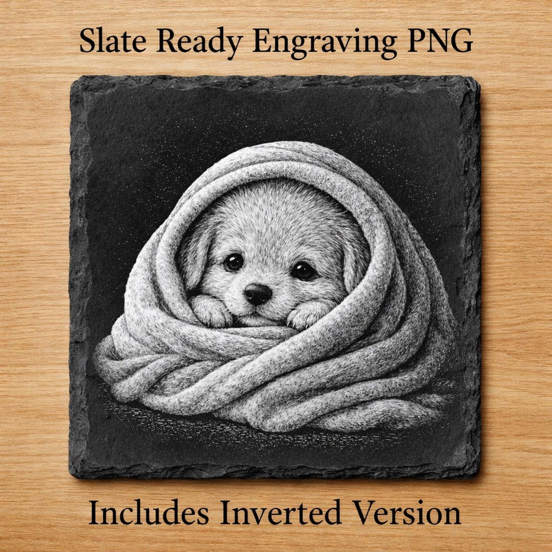 Puppy Blanket Slate Engraving PNG Cozy Dog Laser File Nursery Coaster ...