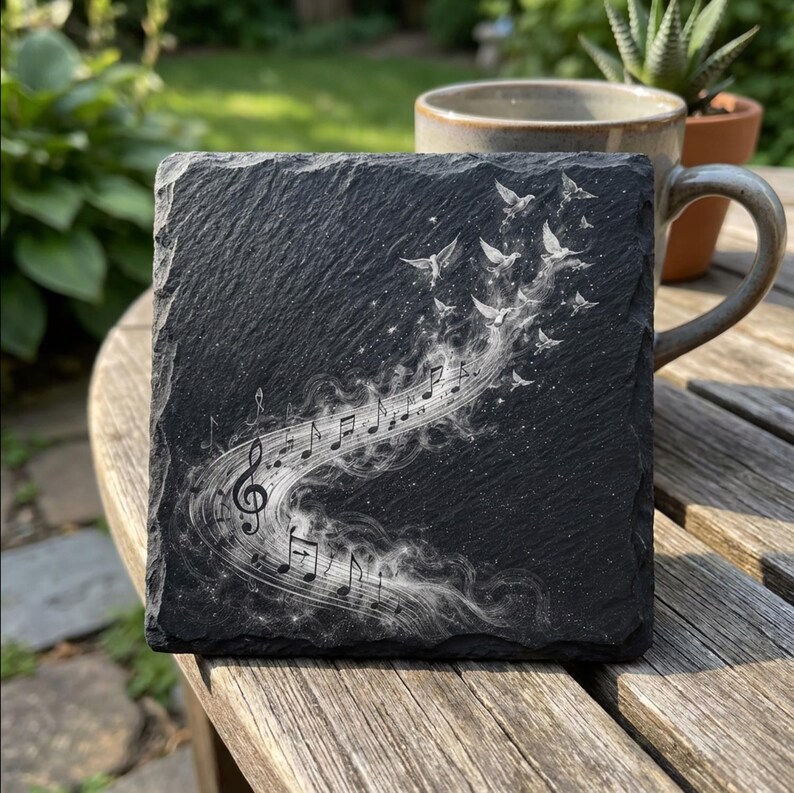 Music Notes and Birds PNG | Laser Engrave File for Slate Coasters ...