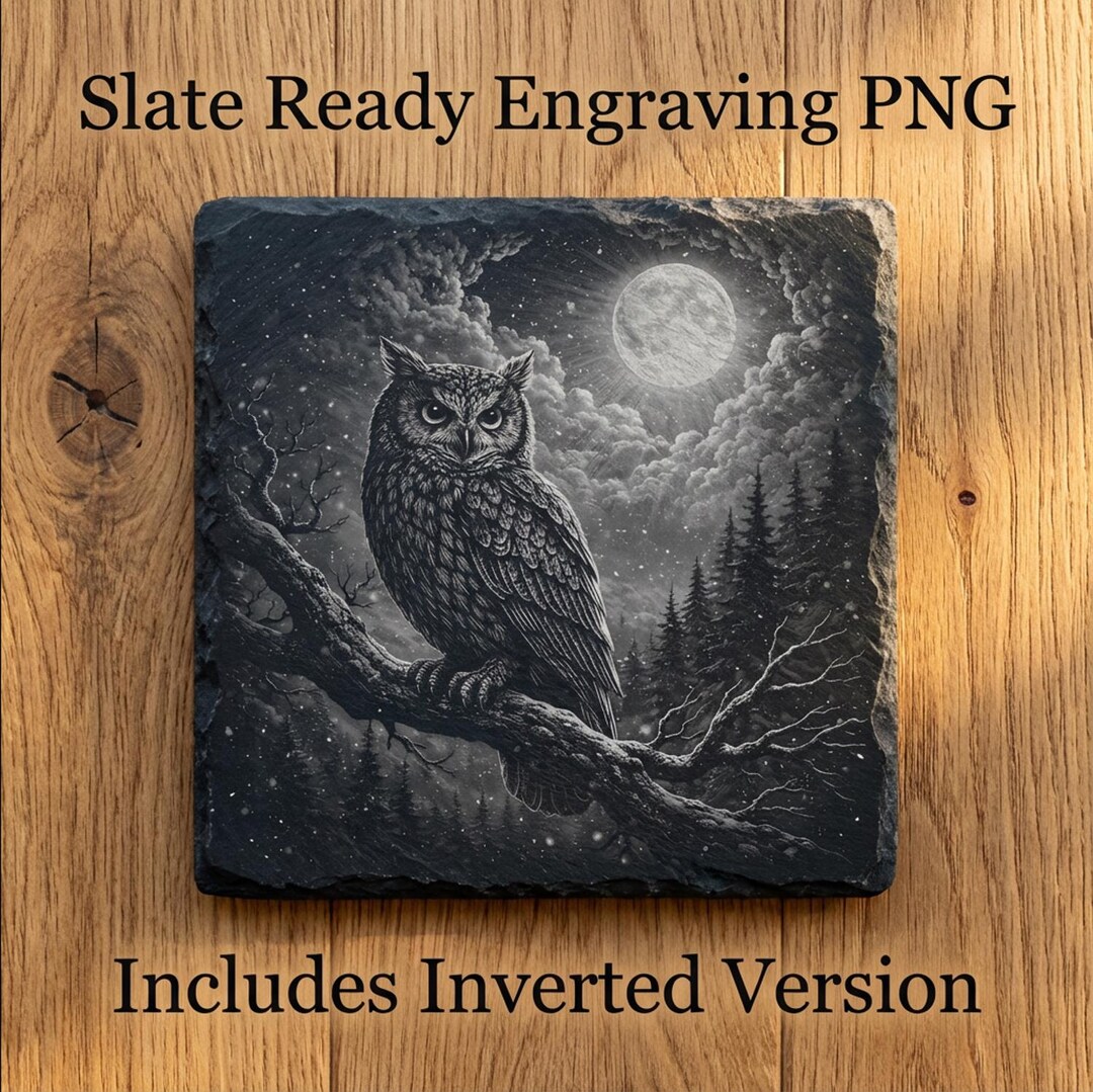 Owl Slate Engraving PNG Bird Laser File Wildlife Coaster Design Digital ...