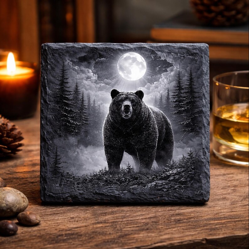 Bear Slate Coaster Engraving PNG - Laser File With Inverted Version ...