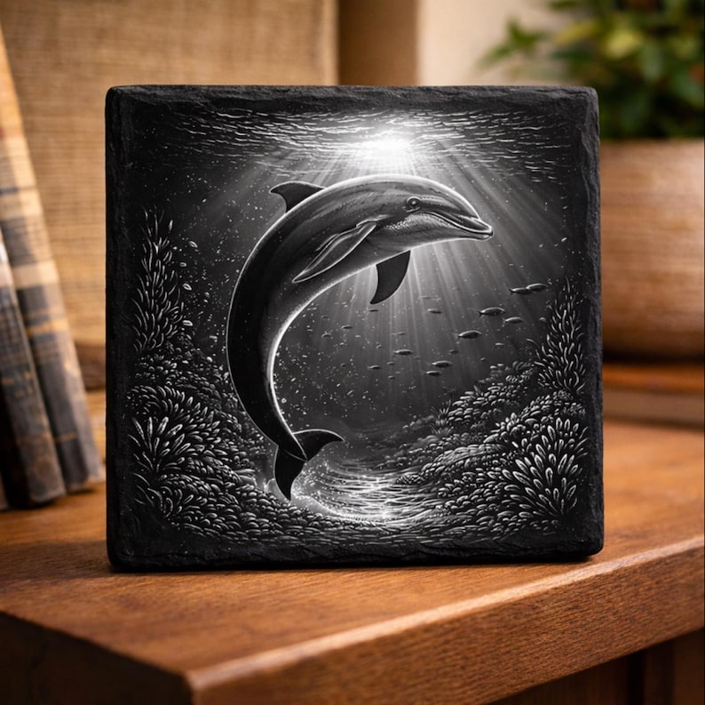 Dolphin Slate Coaster Engraving PNG - Laser File With Inverted Version - Digital Download - Etsy