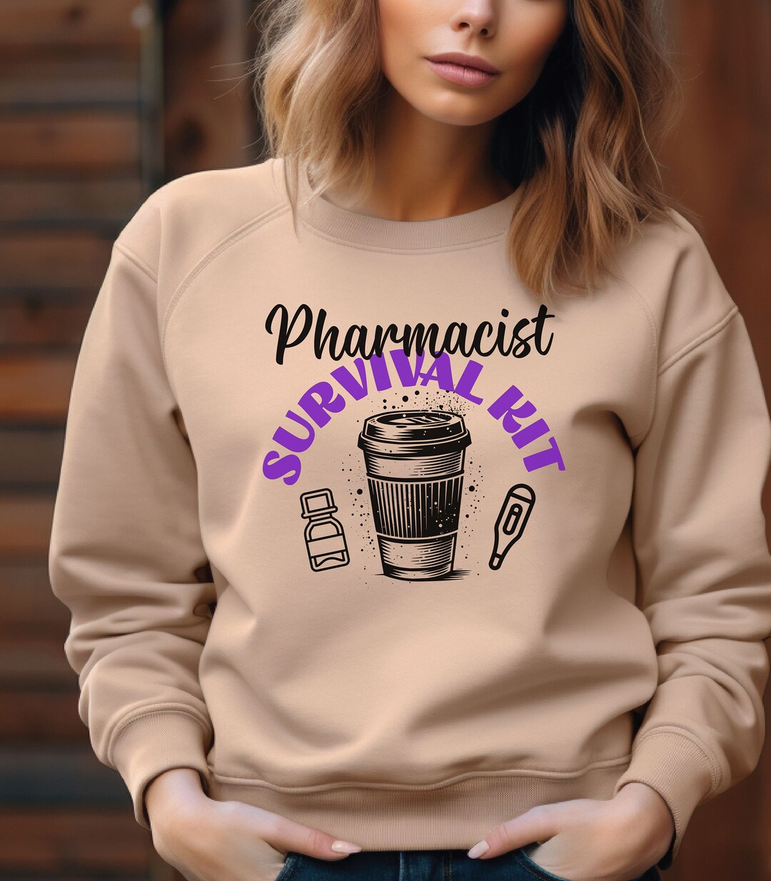 Pharmacist Survival Kit Coffee Sweatshirt, Funny Pharmacist Sweatshirt ...
