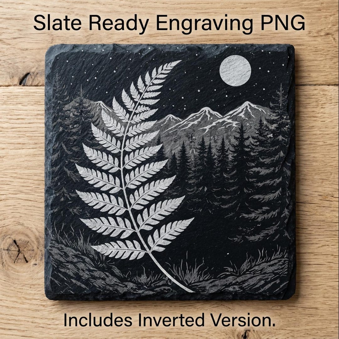 Fern Slate Engraving PNG Nature Laser File Mountain Landscape Coaster ...