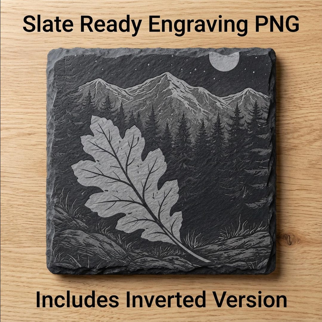 Oak Leaf Slate Engraving PNG Nature Laser File Mountain Landscape ...