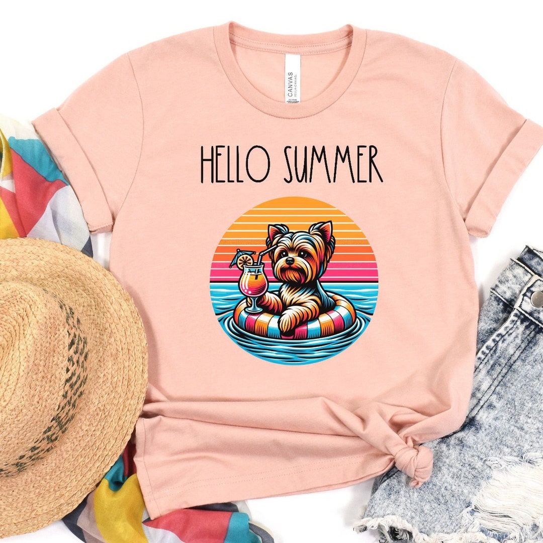 Hello Summer Shirt, Hello Summer Tee, Pool Shirt, Beach Shirt, Yorkie ...
