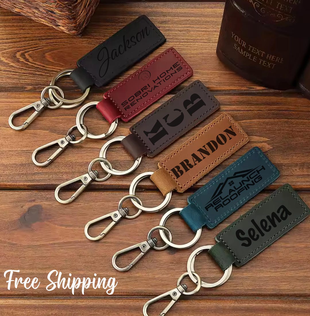 Personalized Laser Engraved Leather Keychain, Custom Keychain, Custom ...