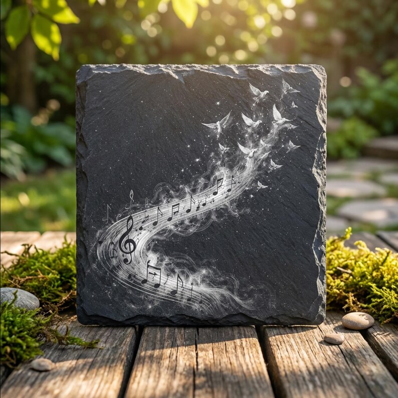 Music Notes and Birds PNG | Laser Engrave File for Slate Coasters ...