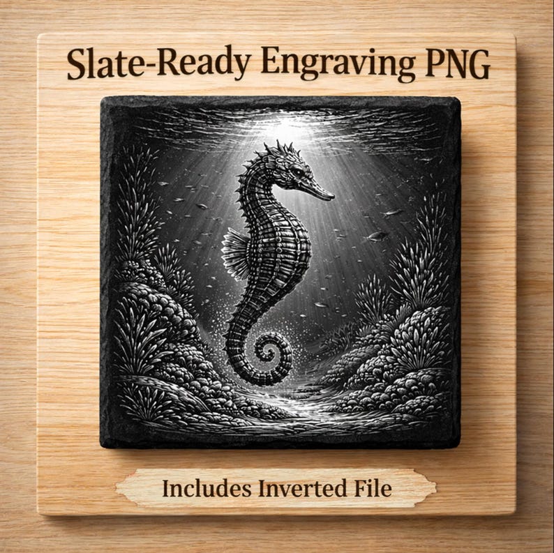 Seahorse Slate Coaster Engraving PNG - Laser File With Inverted Version ...