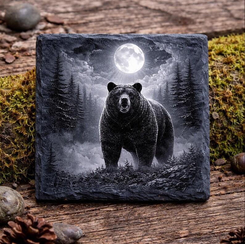 Bear Slate Coaster Engraving PNG - Laser File With Inverted Version ...