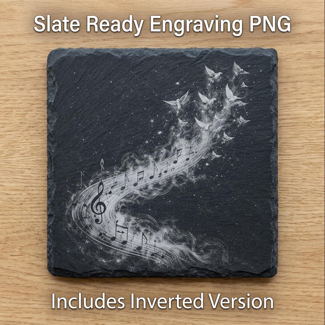 Music Notes and Birds PNG | Laser Engrave File for Slate Coasters ...