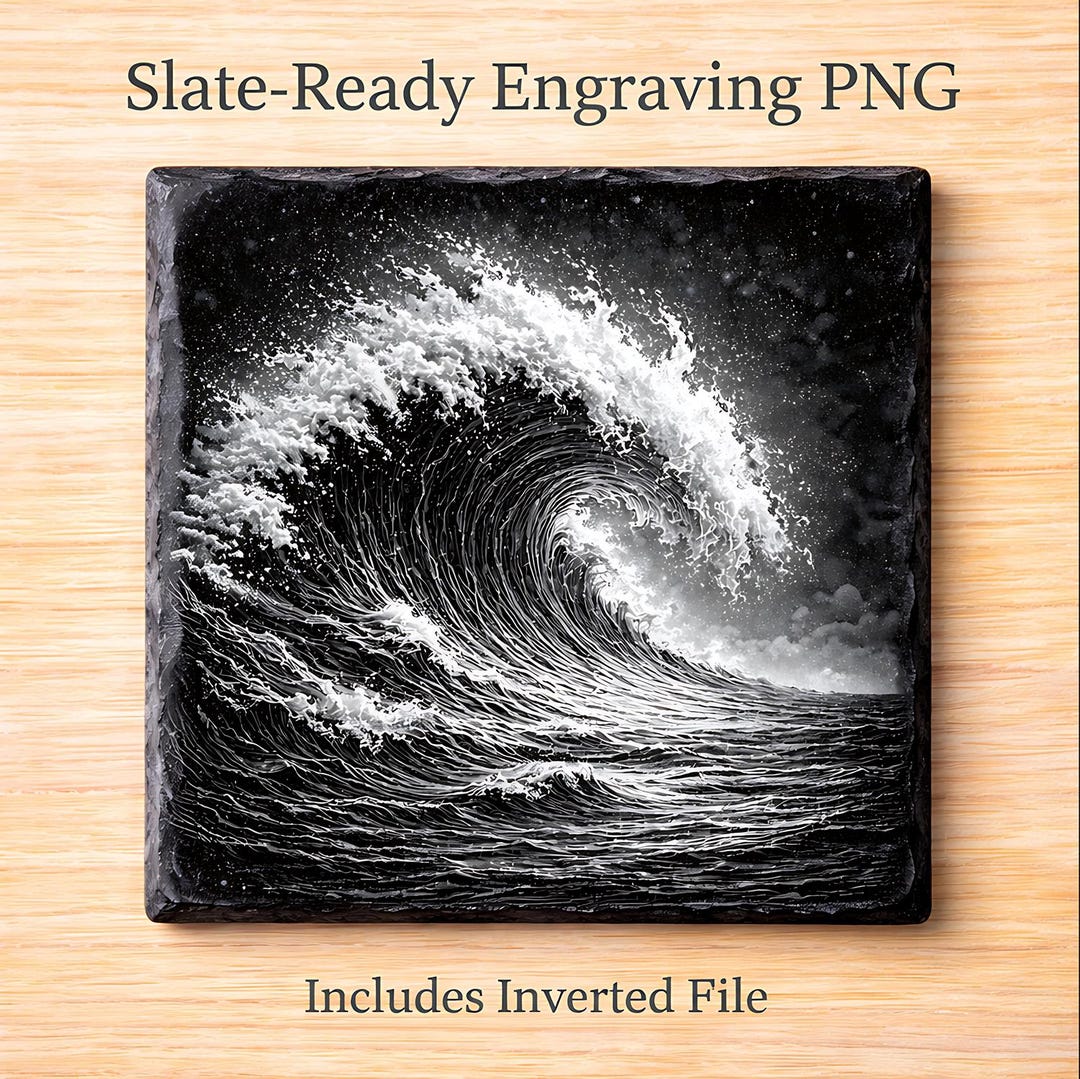 Ocean Wave Slate Coaster Engraving PNG - Laser File With Inverted ...